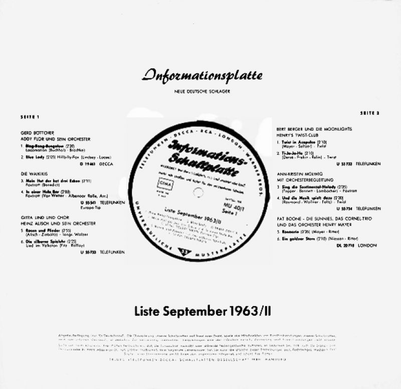 Informationsplatte Liste September 1963/II - hitparade.ch